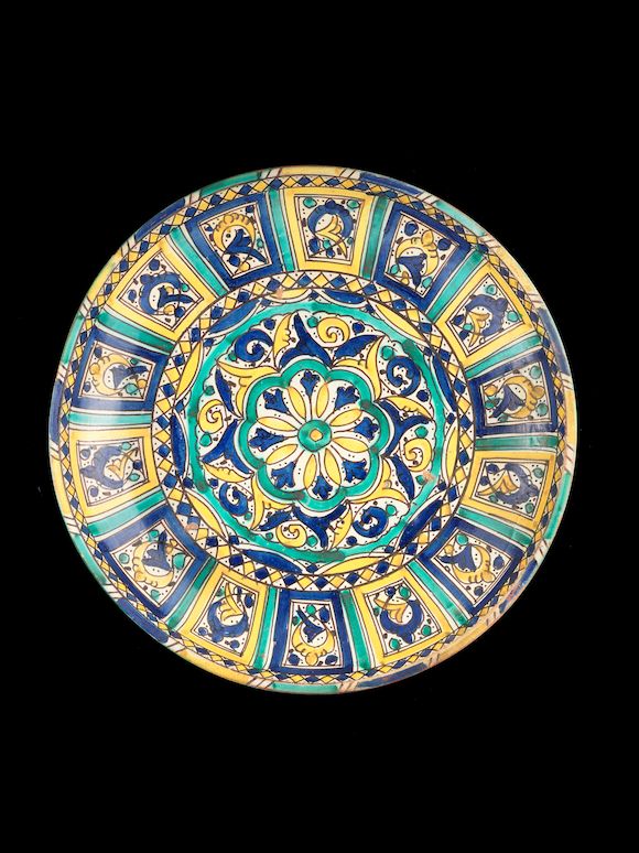 Bonhams : A large Fez underglaze-painted pottery Charger Morocco late ...