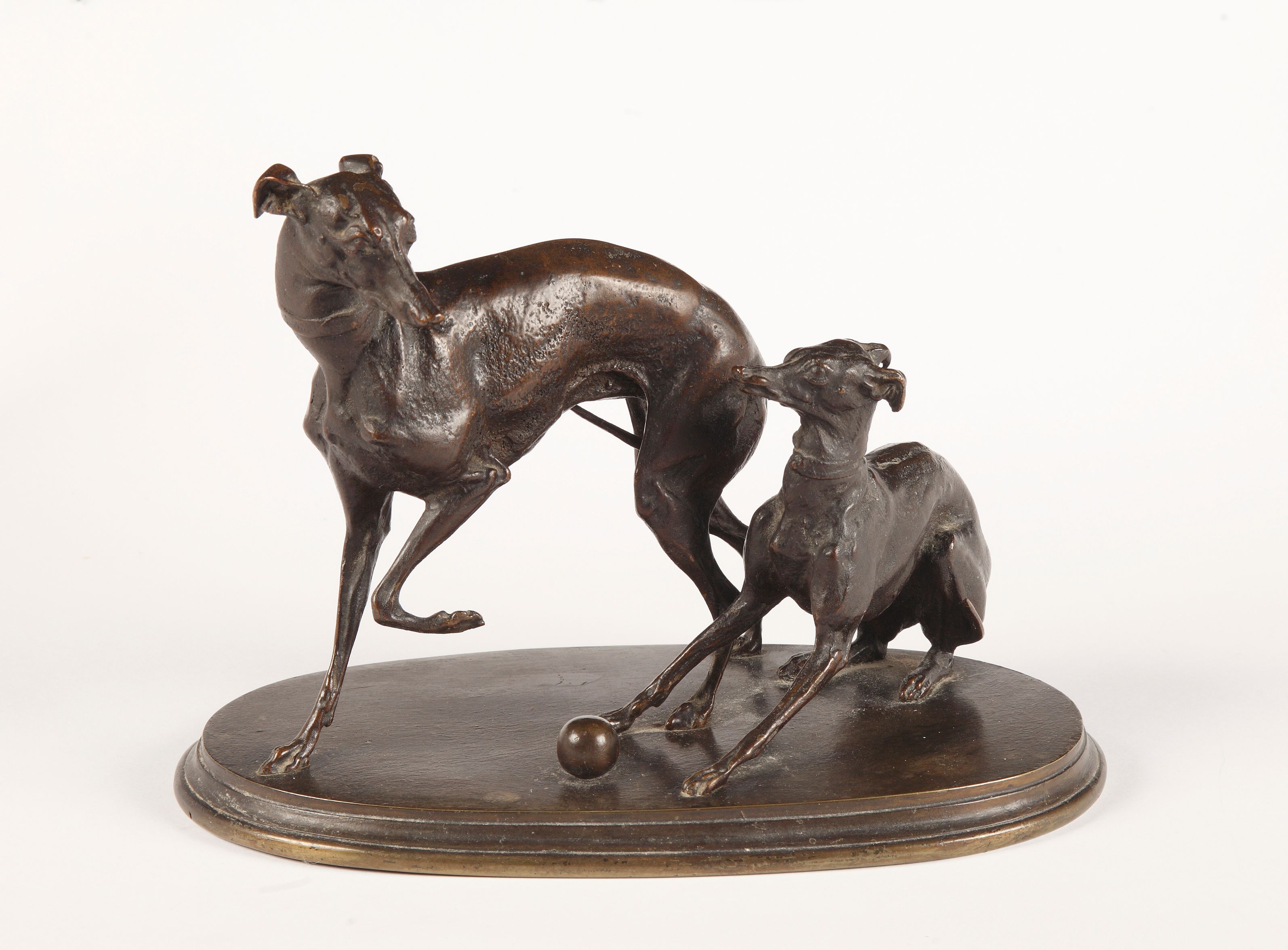 After Mene: A bronze model of two greyhounds with a ball - auctions ...