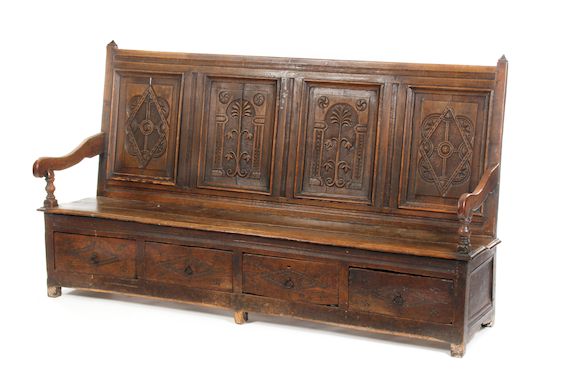 Bonhams : An oak settle Circa 1700, North Country