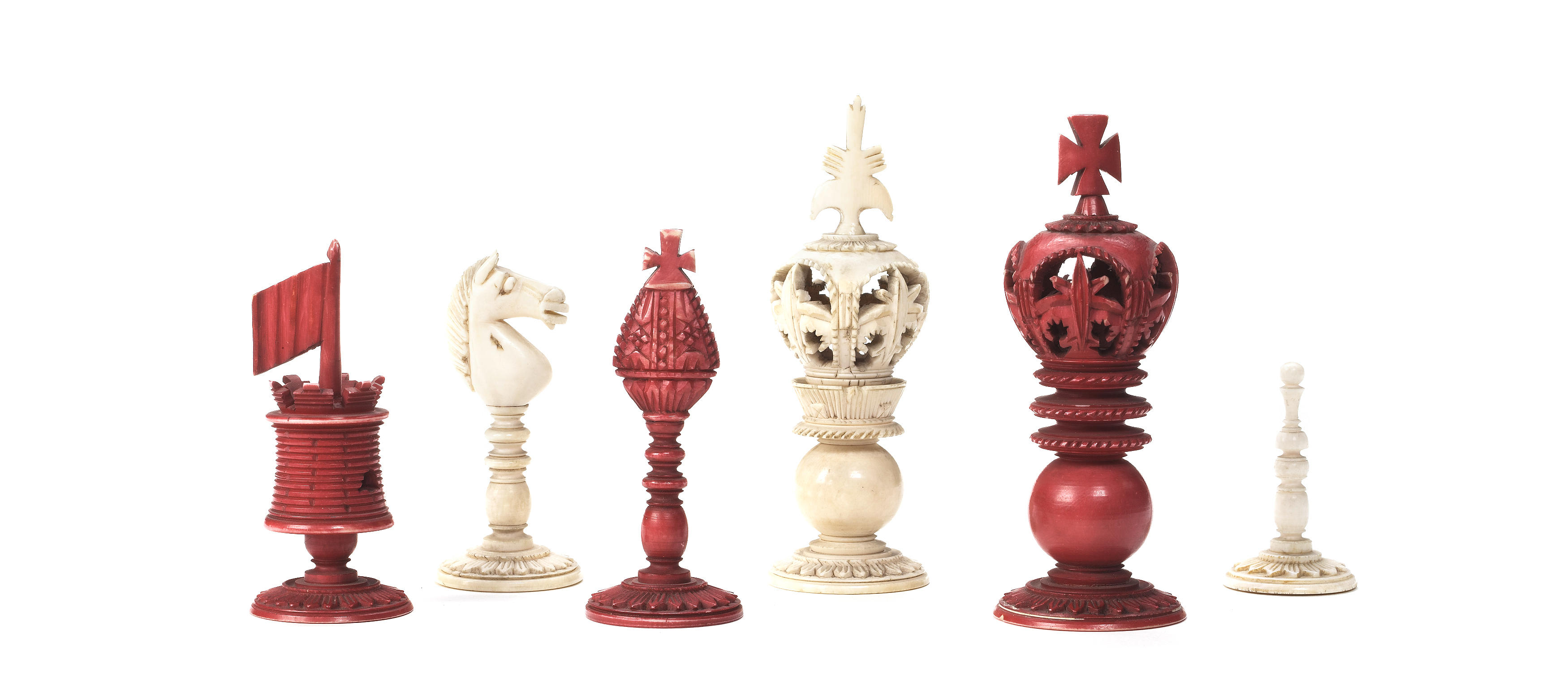 Bonhams A Chinese Export Burmese Pattern Ivory Chess Set Canton Or Macao Earlymid 19th Century