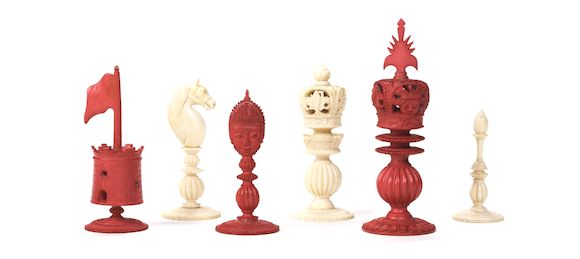 Bonhams : A "Burmese Pattern" ivory chess set, Canton or Macao, early ...