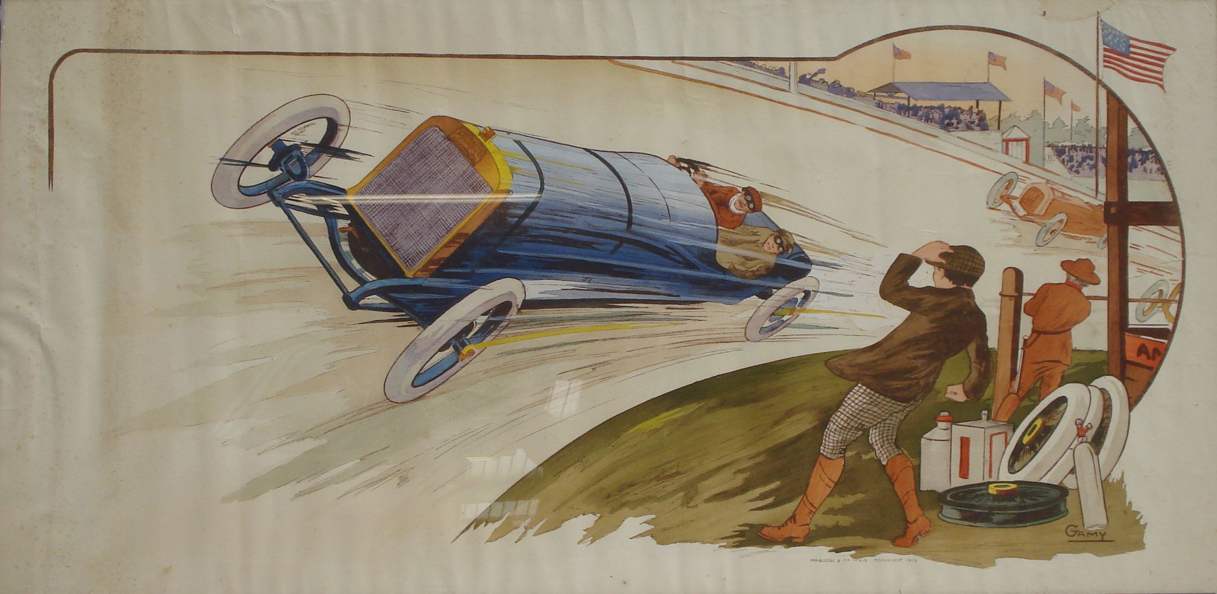 Bonhams Cars : 'Peugeot at Indianapolis', a hand-coloured pochoir ...