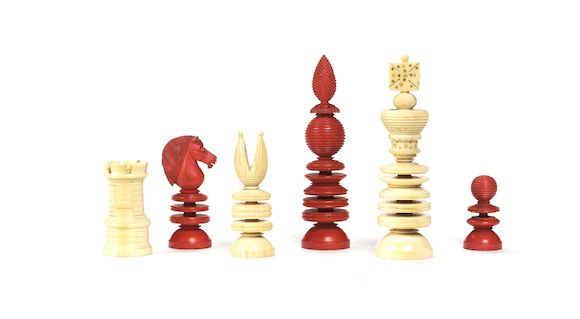 Bonhams : A Calvert Pattern ivory chess set, English, mid 19th century,