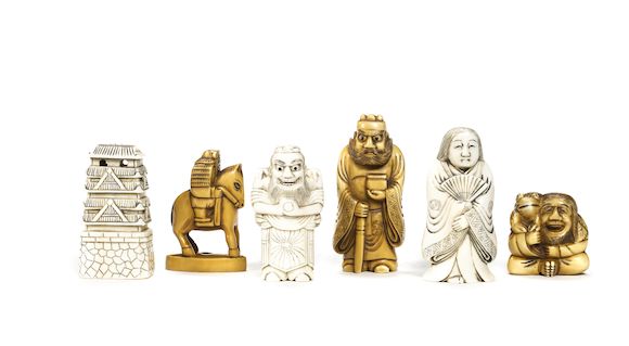 Bonhams : An ivory netsuke chess set, Japanese, late 19th/early 20th ...
