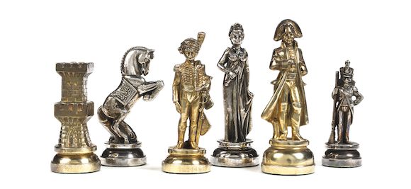 Bonhams : A "silver coloured metal 'Napoleonic' figural chess set ...