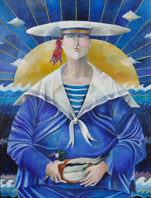 Bonhams : Elizabeth Taggart (Irish, 1943) Seated sailor with duck