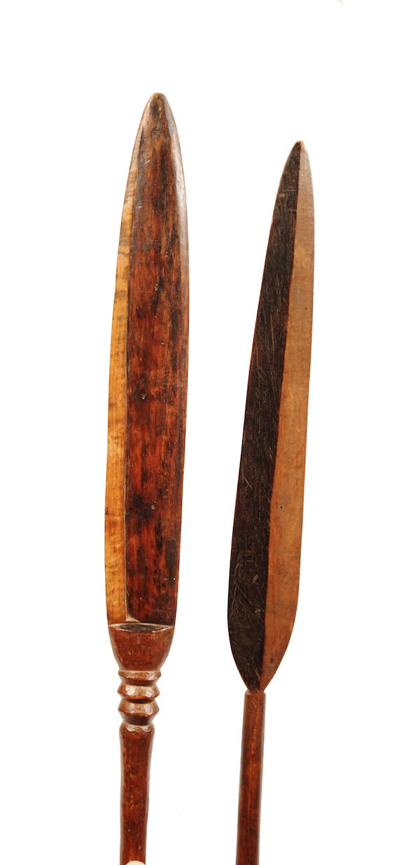 Bonhams : Two Nguni (Zulu) dance staffs South Africa 93cm & 144.5cm long 2
