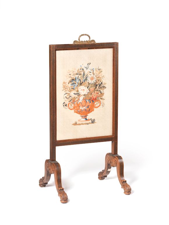 Bonhams : A Regency rosewood and cut-brass inlaid cheval firescreen ...