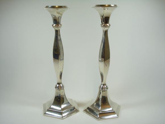 Bonhams : A pair of silver candlesticks By William Adams, Birmingham 1936