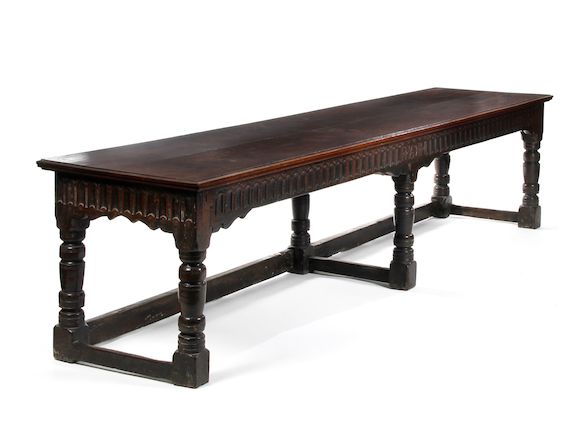 Bonhams : A James I oak six-leg refectory table Dated 1621