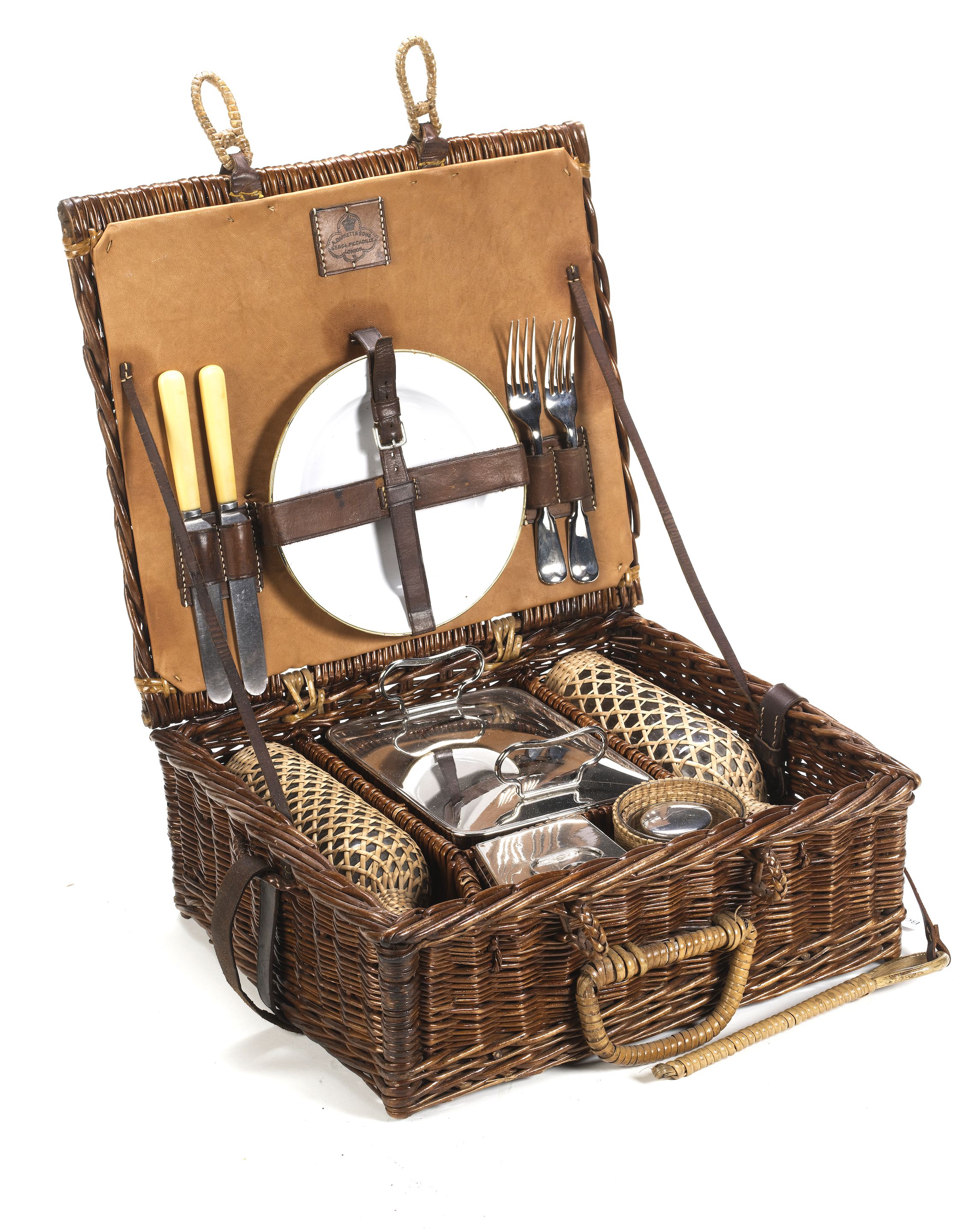 Bonhams Cars : An Edwardian wicker two-person picnic set, by Barrett ...