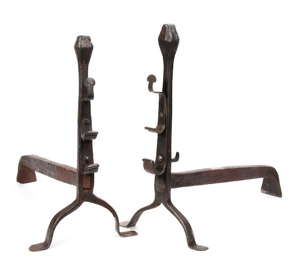 Bonhams : A pair of wrought iron spit dogs