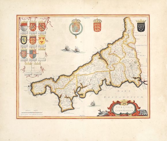 Bonhams : BLAEU (WILLEM and JAN) Cornubia sive Cornwallia, engraved map ...