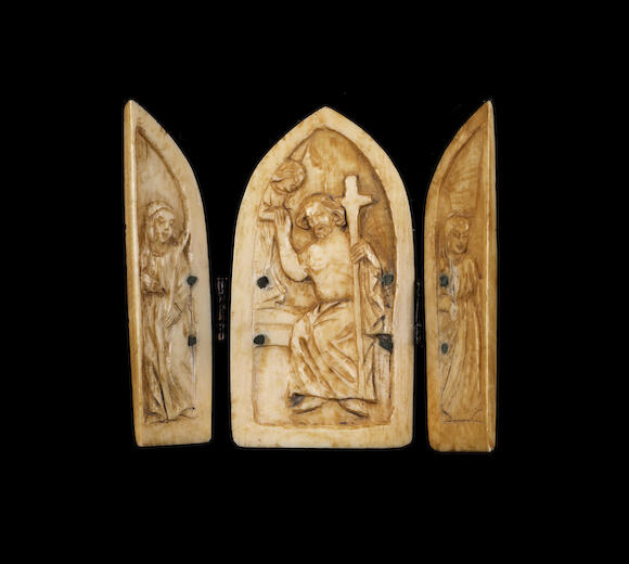Bonhams : A small early 20th century Italian ivory triptych
