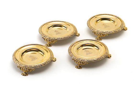 Bonhams : A set of four George IV silver-gilt stands, by Thomas Newby ...