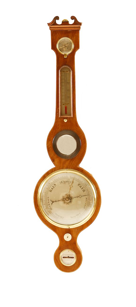Bonhams : A mid 19th century mahogany wheel barometer J. Lambert of Ipswich