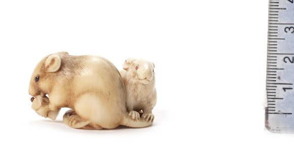 Bonhams : An ivory netsuke of two rats By Okatomo, early 19th century