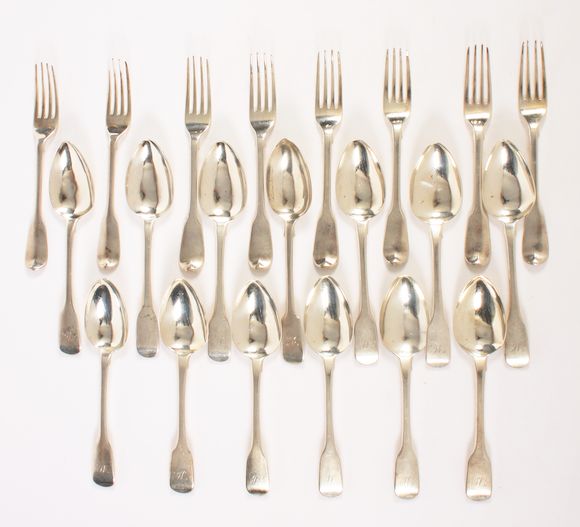 Bonhams : A set of twelve George IV silver fiddle pattern dessert forks ...