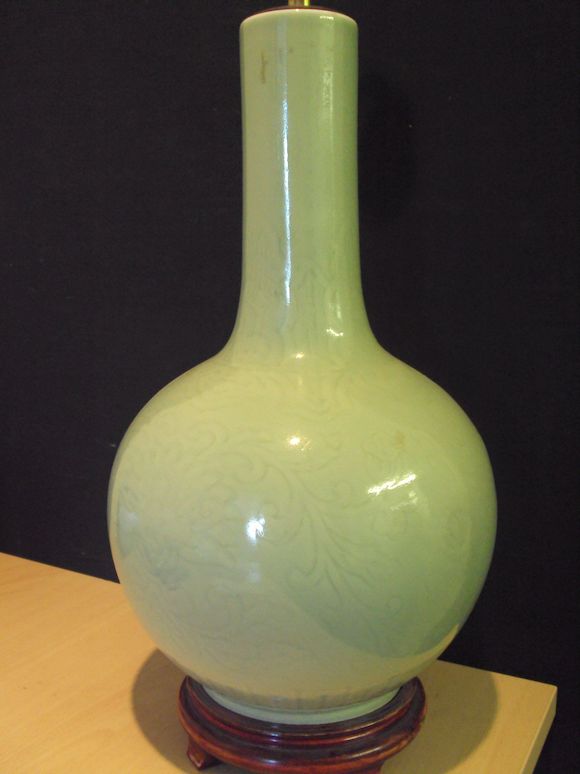 Bonhams : A large Chinese celadon bottle vase converted to a table lamp ...