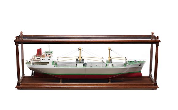 Bonhams : A large cased model of a cargo motor ship. 68x14x26ins ...