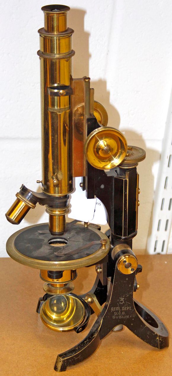 Bonhams : A brass petrological microscope, English, early 20th Century,
