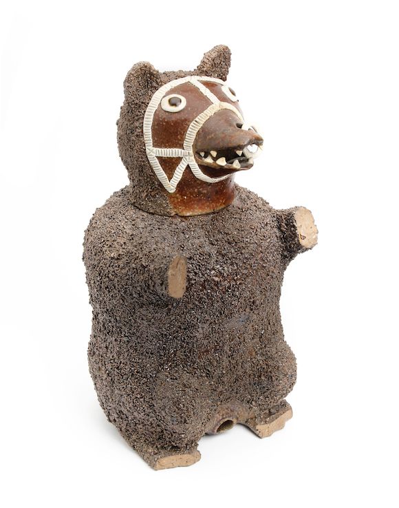 Bonhams : A large Nottingham or North Staffordshire bear jug and cover ...