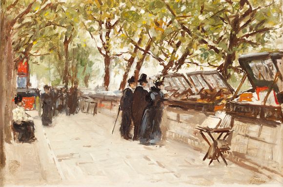Bonhams : Gaspar Miro Lleó (Spanish, 1859-1930) Market stalls along the ...