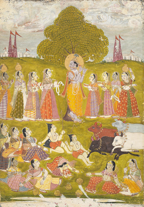 Bonhams Krishna Fluting To The Gopis The Gopas Seated With Their