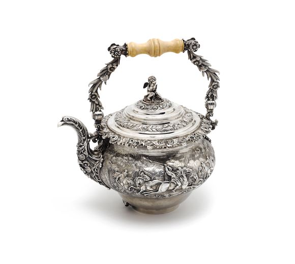 Bonhams : An impressive George IV silver swing-handled kettle, by Hyam ...