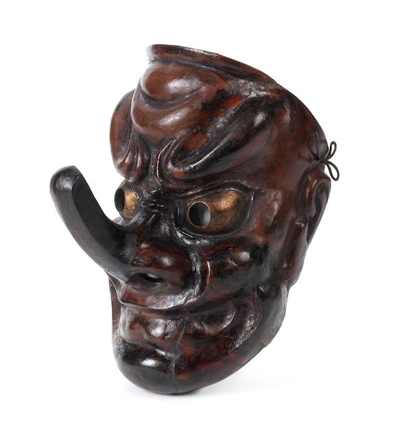 Bonhams : A large lacquered-wood Noh mask of Tengu Early 20th century