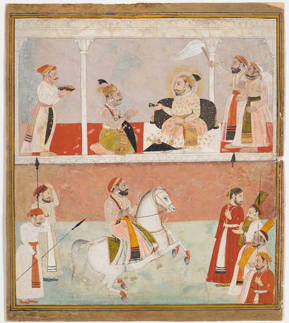 Bonhams : Maharana Pratap Singh of Mewar (reg. 1752-55) receiving a ...