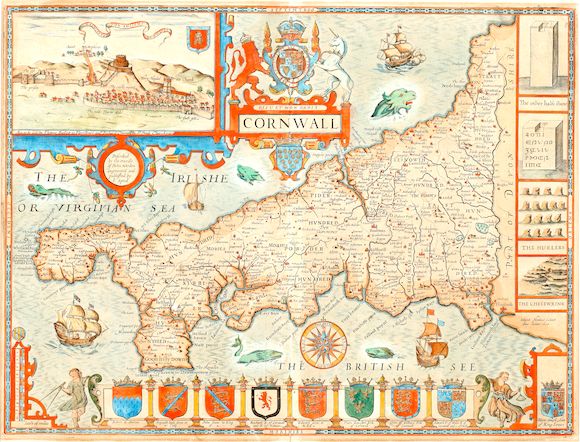 Bonhams : SPEED (JOHN) Cornwall, hand-coloured double-page engraved map ...