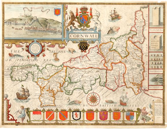 Bonhams : SPEED (JOHN) Cornwall, hand-coloured double-page engraved map ...
