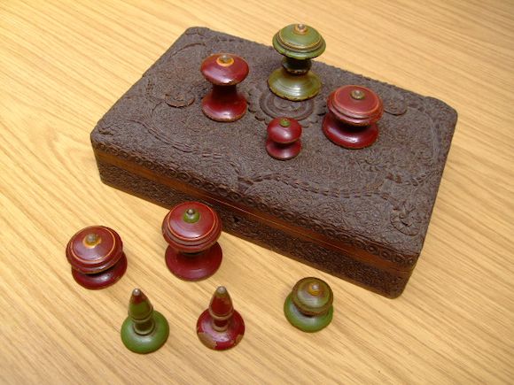 Bonhams : An Islamic of "Muslim" painted wooden chess set, Indian, 19th ...