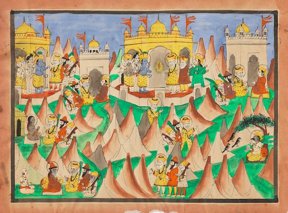 Bonhams : Four paintings depicting the Sikh Gurus: the ten Gurus seated ...