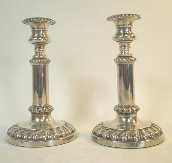 Bonhams : A pair of George III silver telescopic candlesticks, by John ...