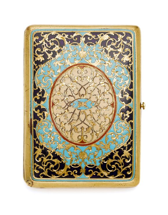 Bonhams : A 19th century gilt-metal and enamel card case, by Elkington ...