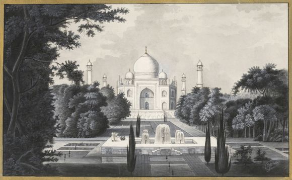 Bonhams : AGRA A View of the Taj Mahal, pen, ink and wash, [nineteenth ...
