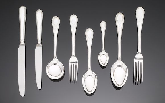 Bonhams : A silver Bead pattern table service of flatware and cutlery ...