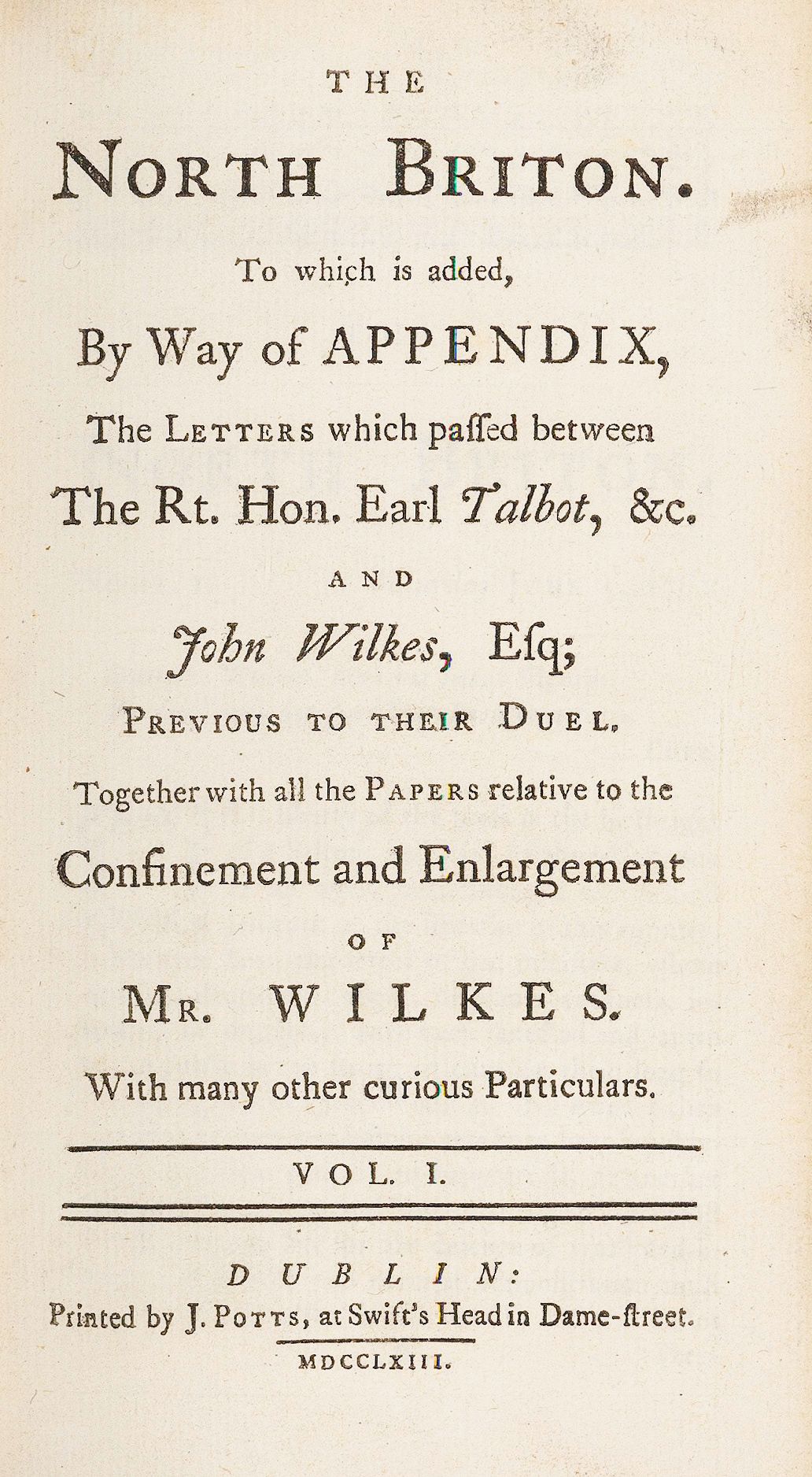 Bonhams : WILKES (JOHN) The North Briton., 3 vol., Dublin, 1763