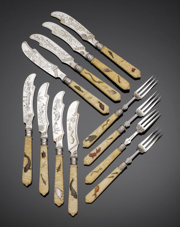 Bonhams : Twelve pairs of Victorian silver and Shibayama fish knives ...