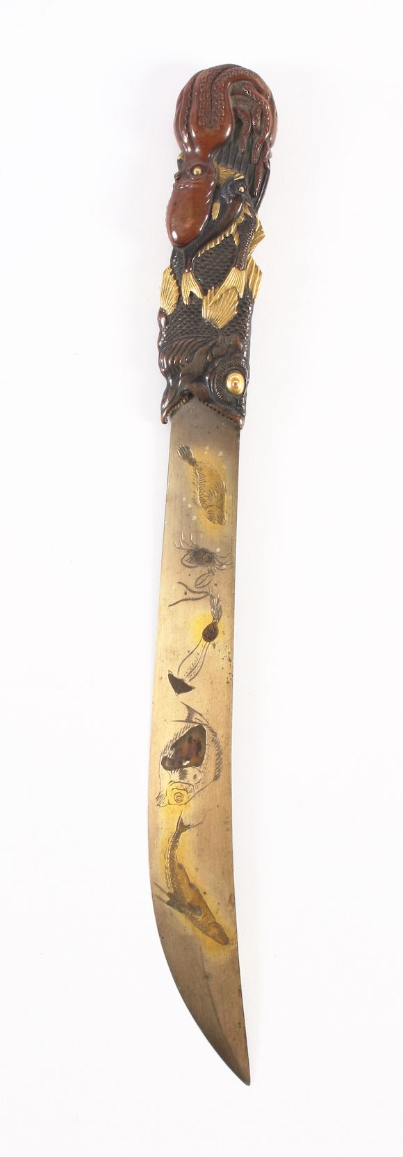 Bonhams : A Japanese bronze handled knife, Meiji period