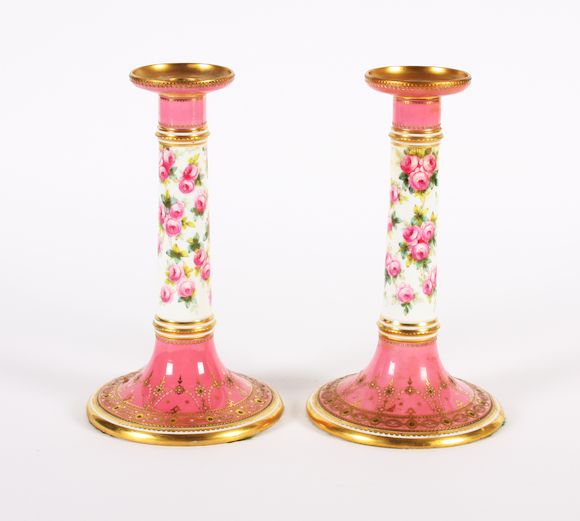Bonhams : A pair of Copeland Spode candlesticks, late 19th century