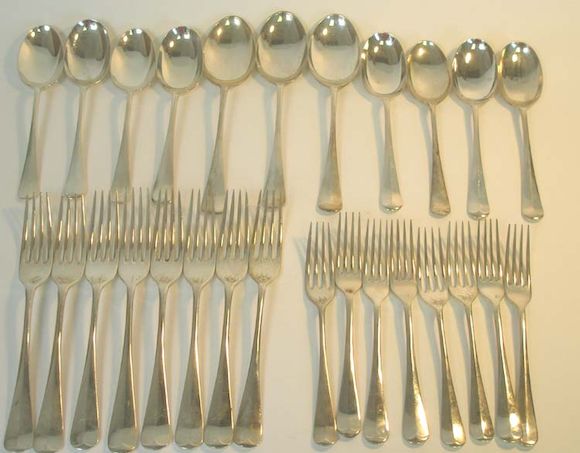 Bonhams : A silver part table service of Hanoverian pattern flatware ...