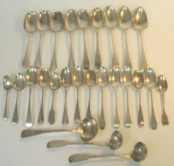 Bonhams : Two Queen Anne silver Hanoverian pattern bottom marked table ...