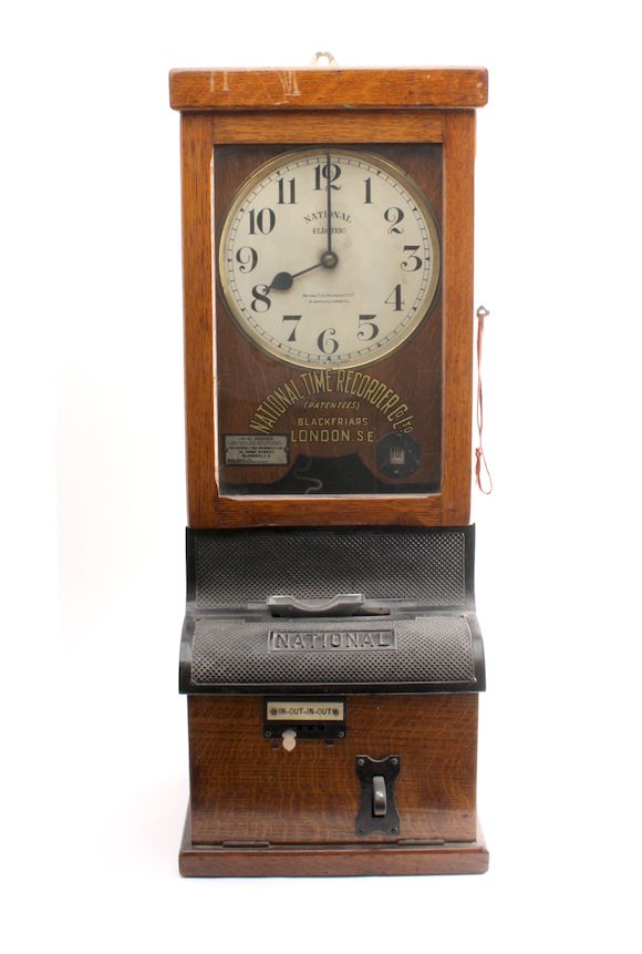 Bonhams : A National Time Recorder oak and brass clocking-in machine