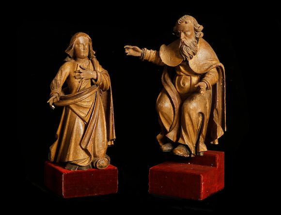 Bonhams : A pair of 16th century German carved walnut and gilded ...