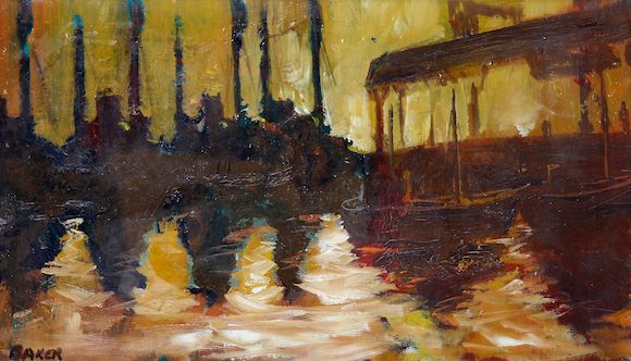 Bonhams : Kenneth Baker (South African, 1931-1995) Moored boats