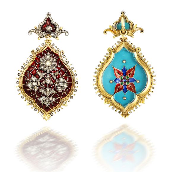 Bonhams : An enamel and diamond pendant, by Lucien Falize,