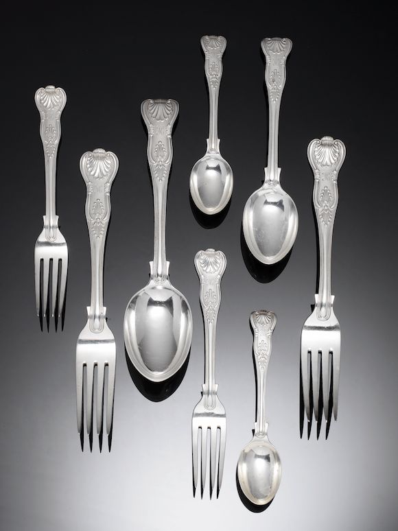 Bonhams : An Edwardian silver King's pattern part table service of ...